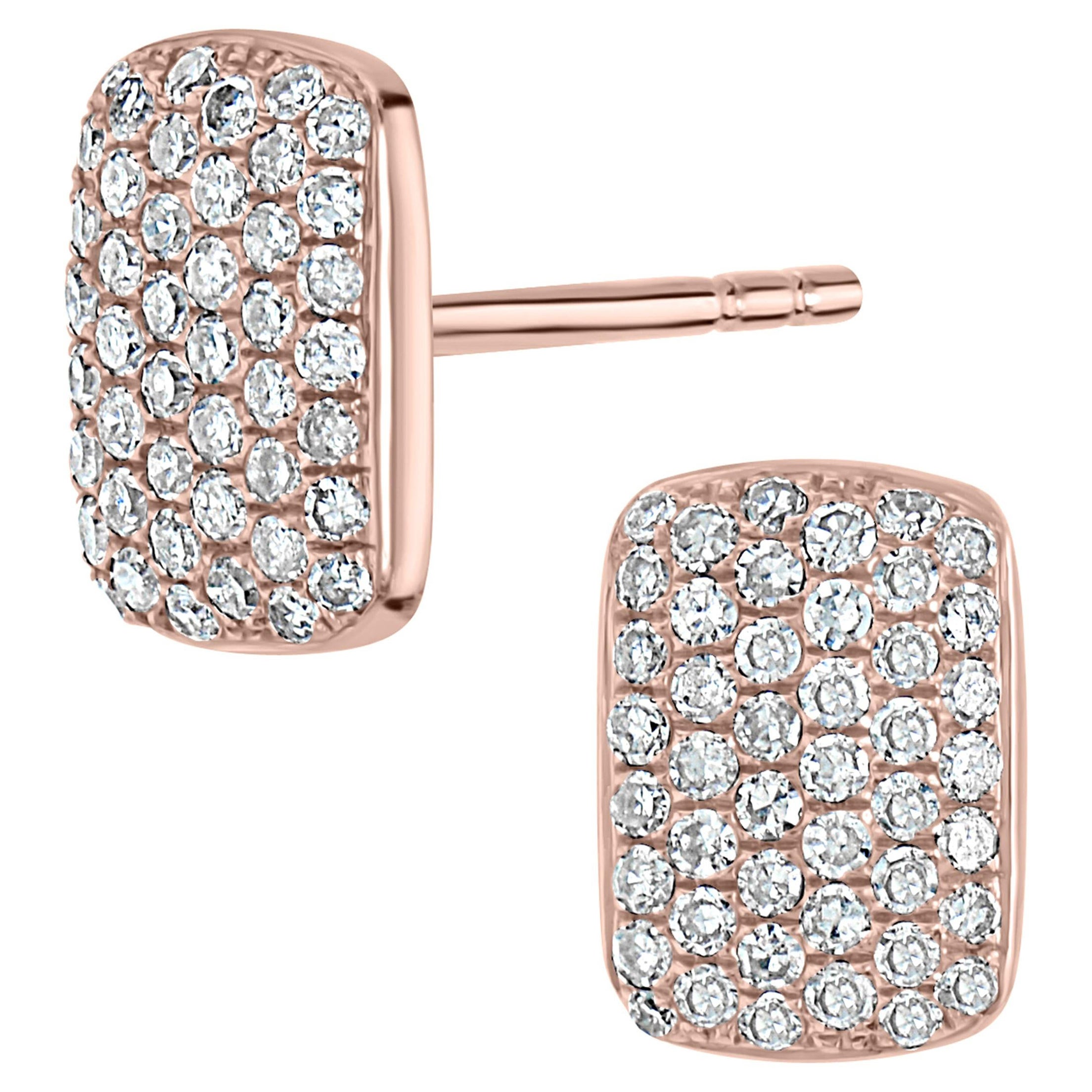 Diamonds, 14 Karat Rose Gold and Silver Stud Earrings For Sale at 1stDibs