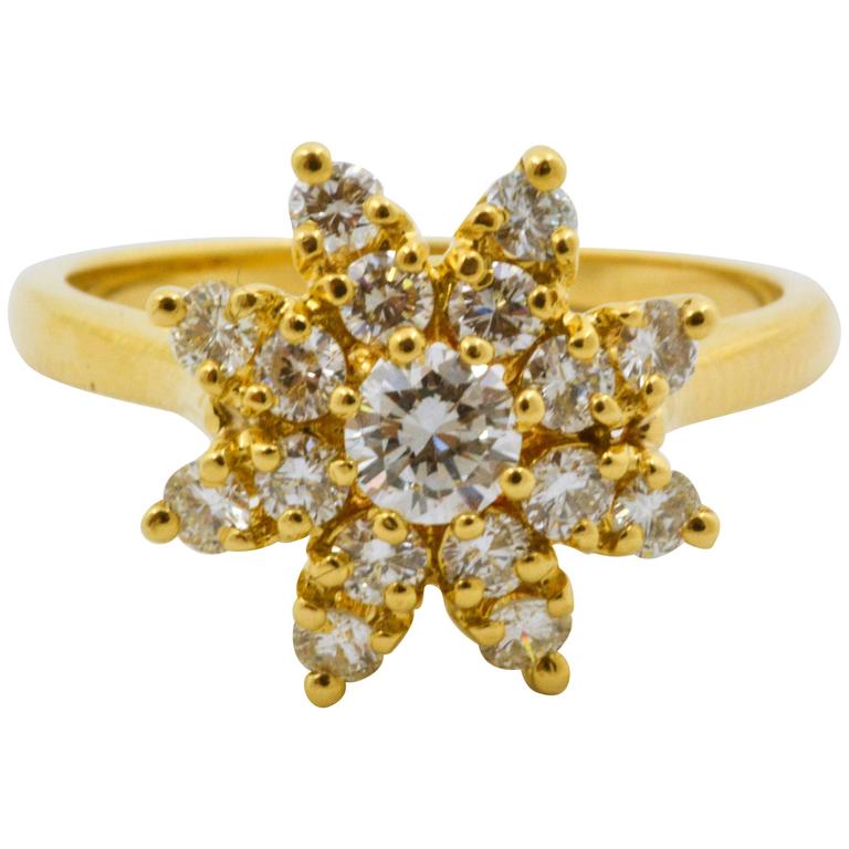 1980s Diamond Gold Starburst Ring at 1stDibs