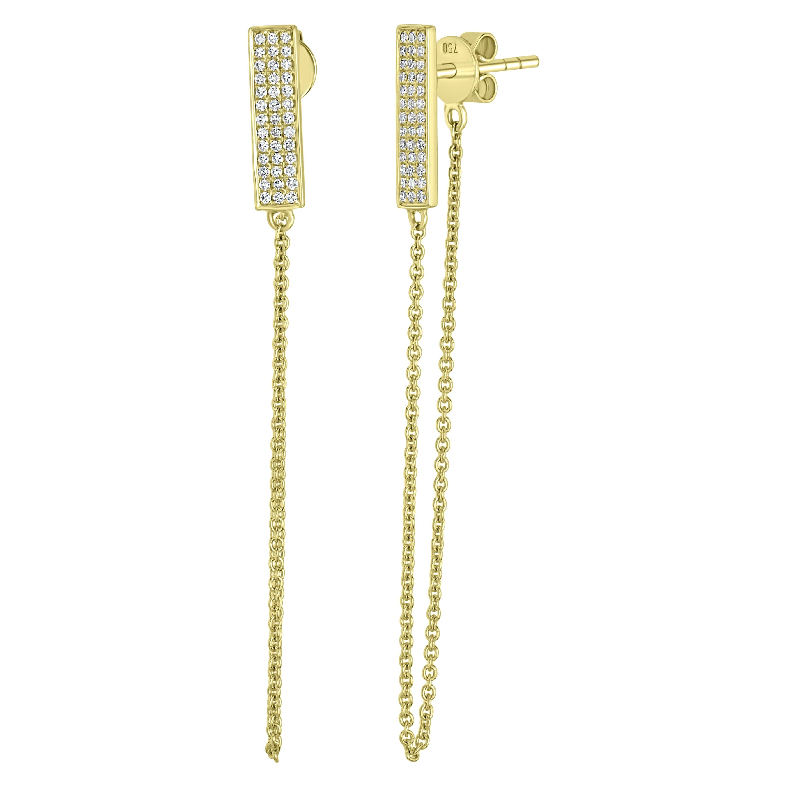 Luxle Round Pave Diamond Frame Chain Drop Earrings in 18k Yellow Gold ...