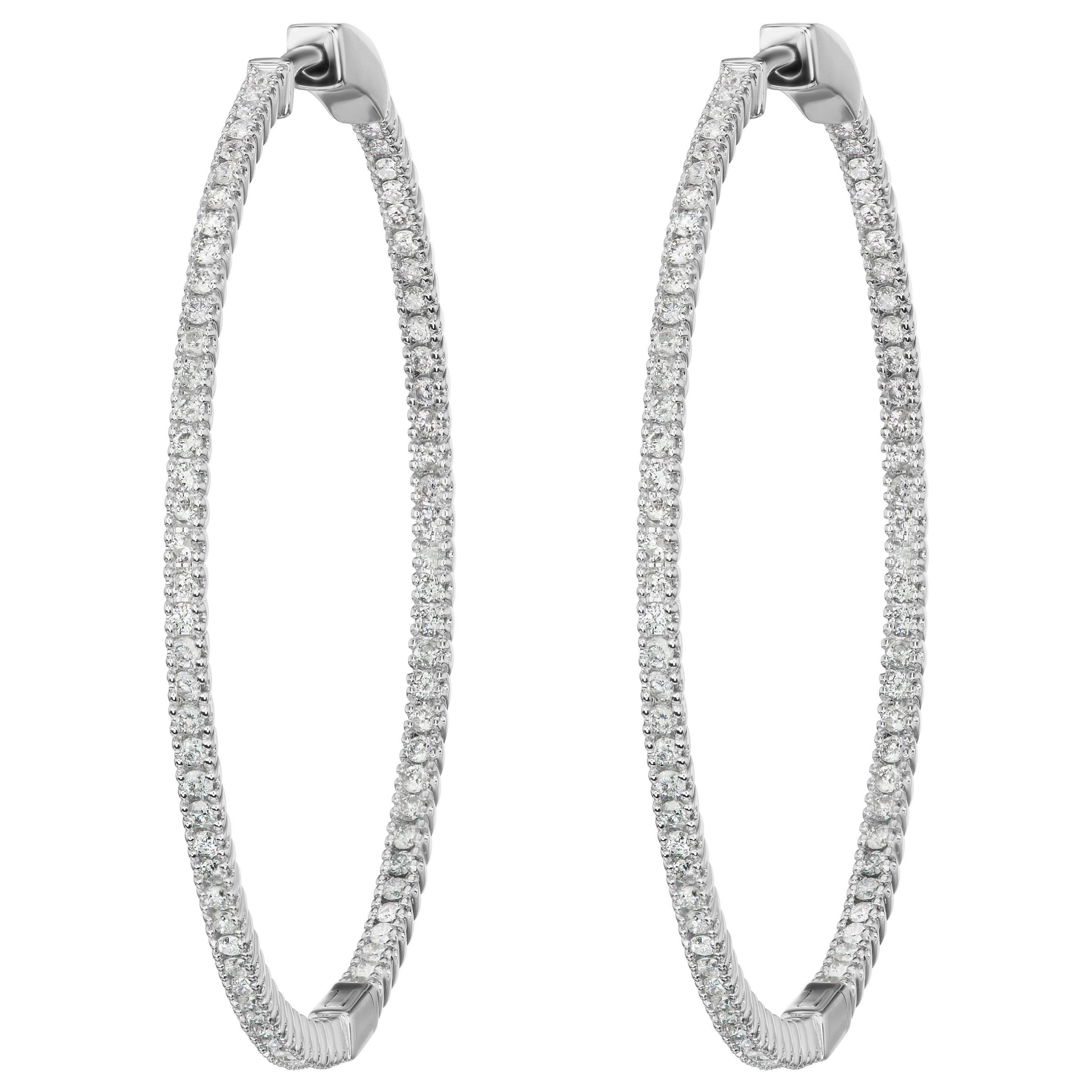 18 Karat Yellow Gold Inside Out Pave Diamond Hoops For Sale at 1stDibs