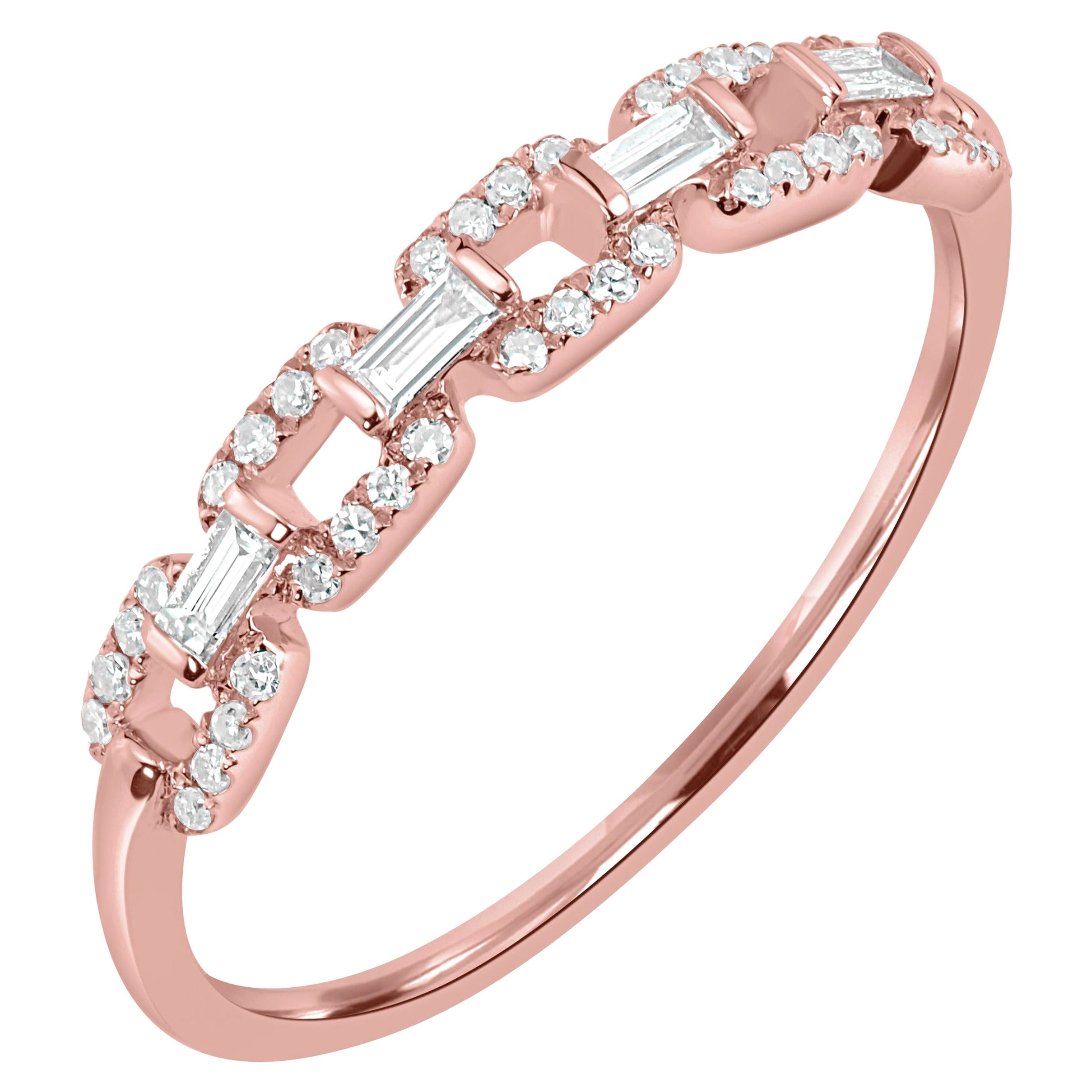 Luxle Round and Baguette Diamond Link Band Ring in 18K White Gold For ...