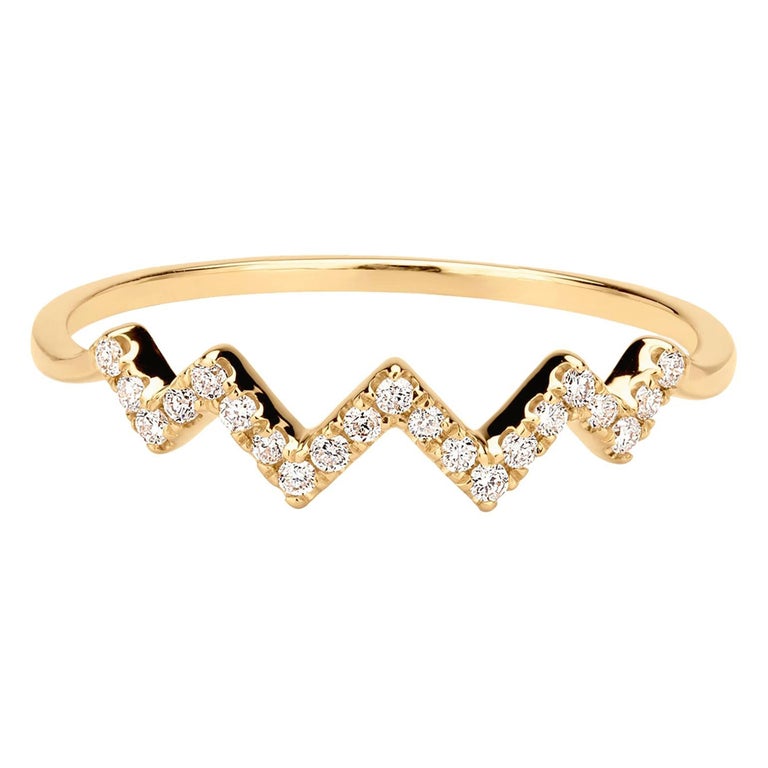 Luxle Diamond Zig Zag Ring in 18k Yellow Gold For Sale at 1stDibs