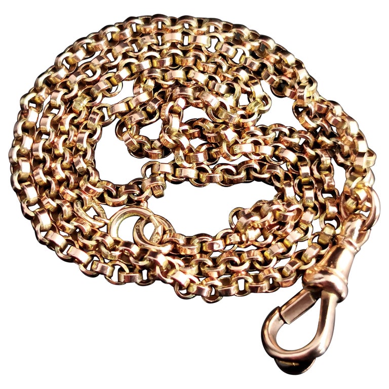 Antique Victorian 9k Yellow Gold Rolo Link Chain Necklace at 1stDibs