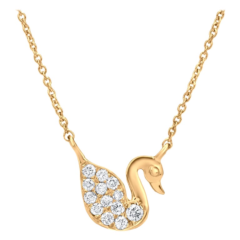 Luxle Swan Diamond Pendant Necklace in 18k Yellow Gold For Sale at 1stDibs
