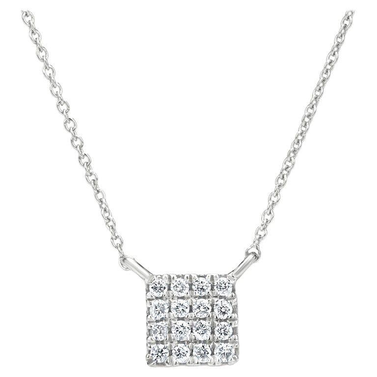 Luxle Diamond Square Pendant Necklace in 18K White Gold For Sale at 1stDibs