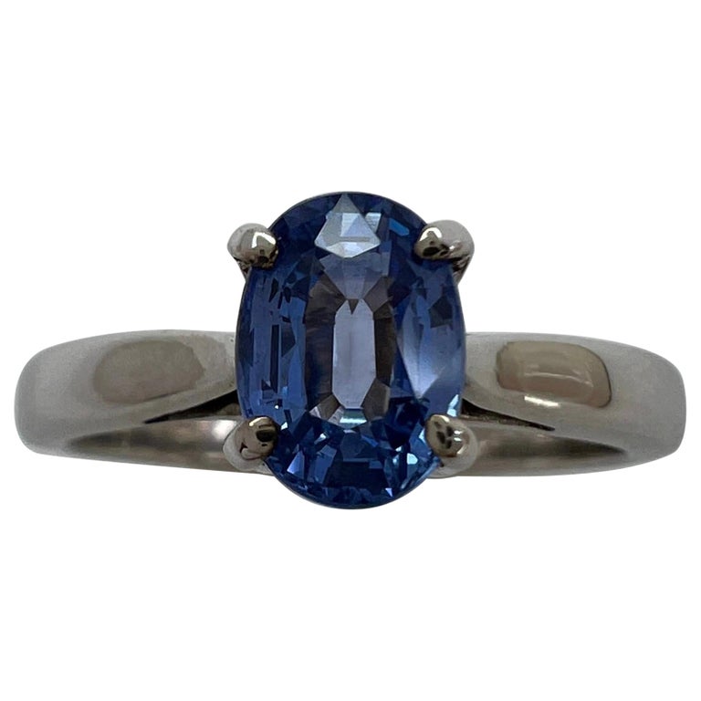 Fine Cornflower Blue 1.25ct Ceylon Sapphire Oval 18k White Gold Solitaire Ring at 1stDibs