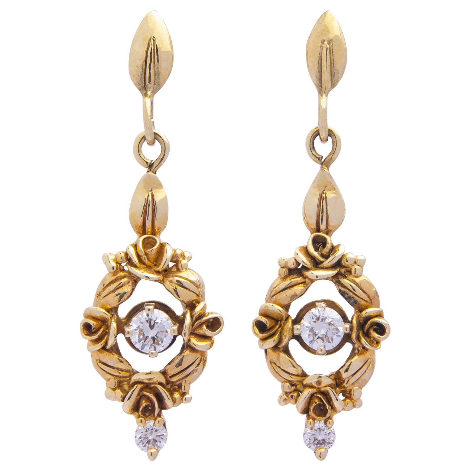 Victorian Diamond Silver Gold Drop Stud Earrings, Antique at 1stDibs