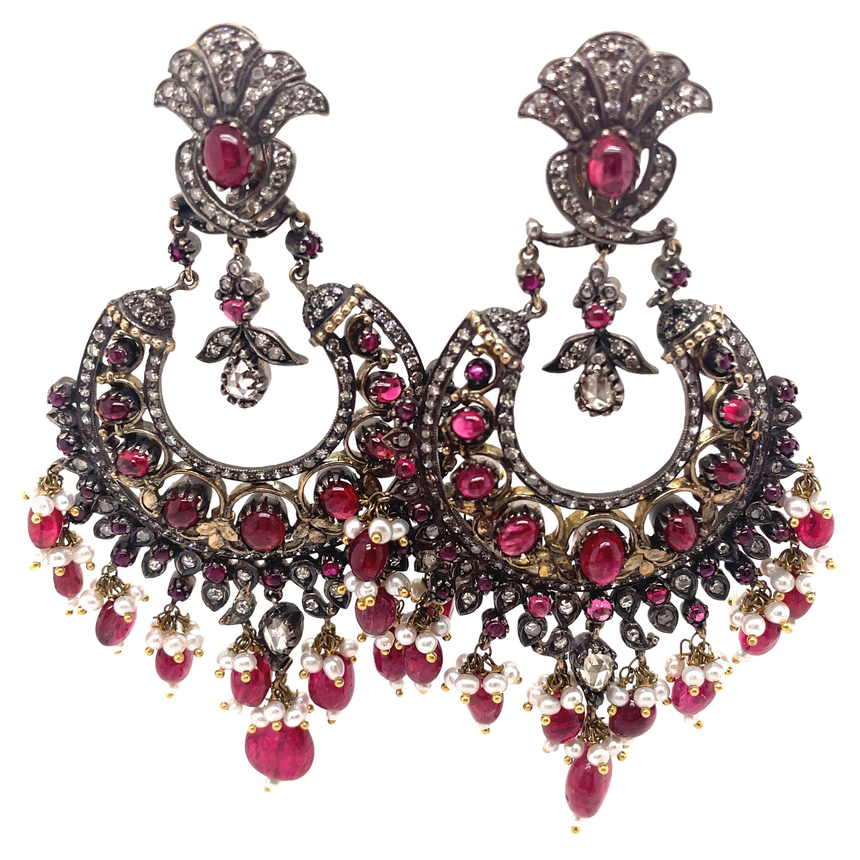 Mughal Style Indian Chand Bali Earrings with Enamel and Rose Cut ...