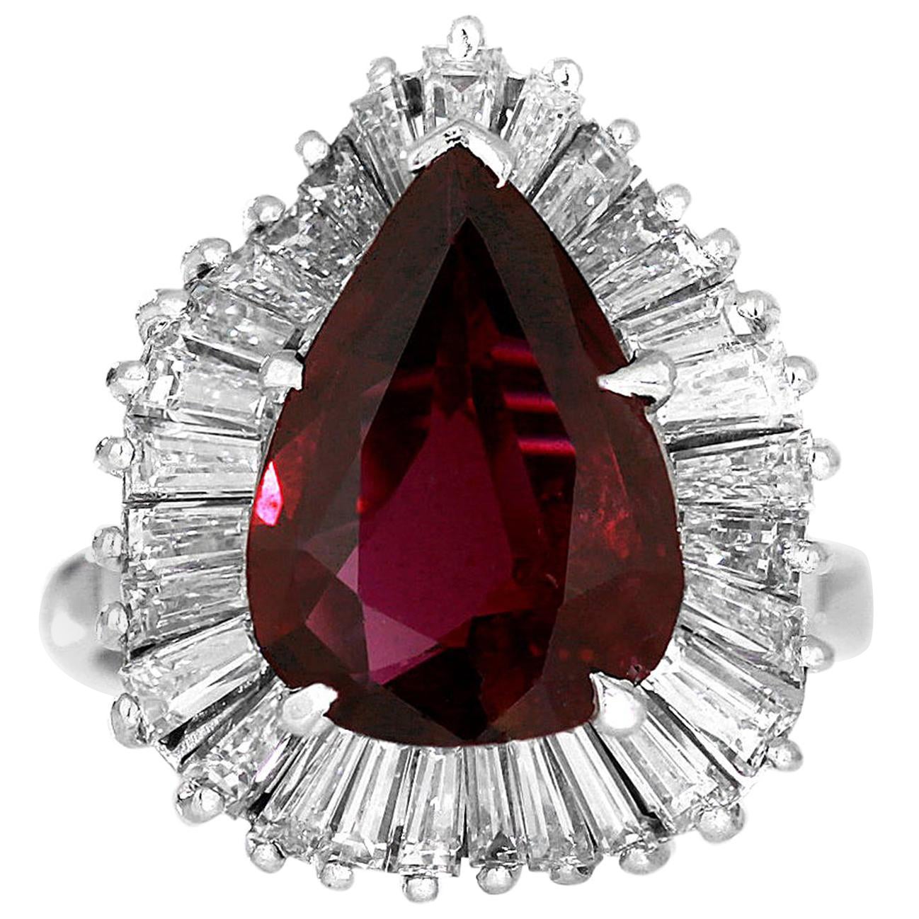 Unheated Natural Thai Ruby, Diamond, 18 Carat Gold and Platinum Cluster ...