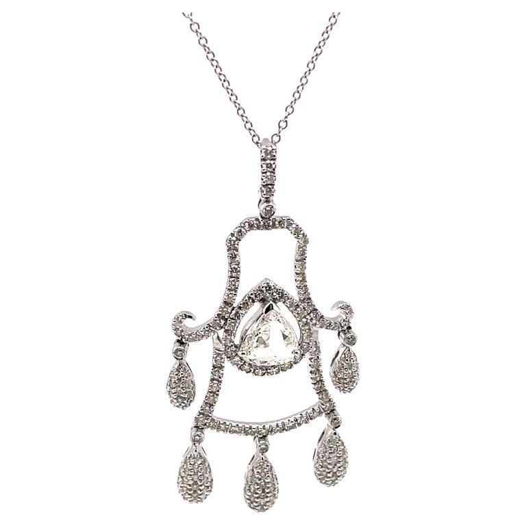 2.64ct Rose Cut and Round Diamond Pendant Necklace 18k White Gold For ...