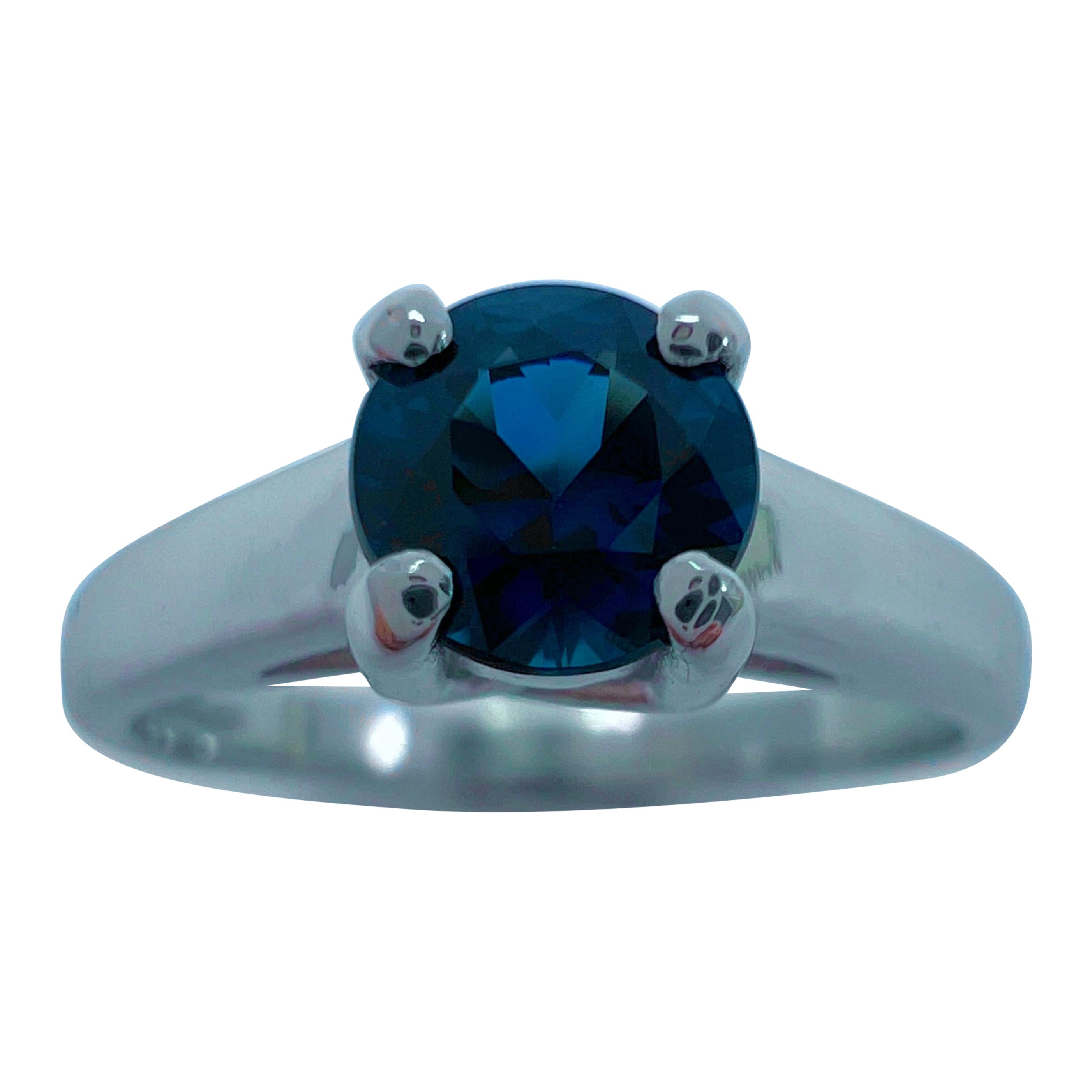 Fine Deep Blue Natural Sapphire Platinum Round Cut Solitaire Ring For ...
