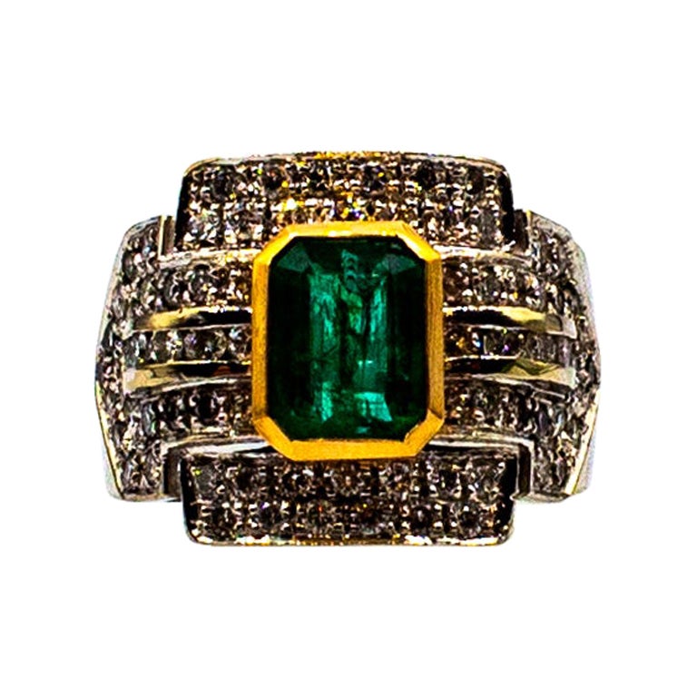 18 Karat White Gold Emerald Cut Bland Diamond Cocktail Ring For Sale at ...