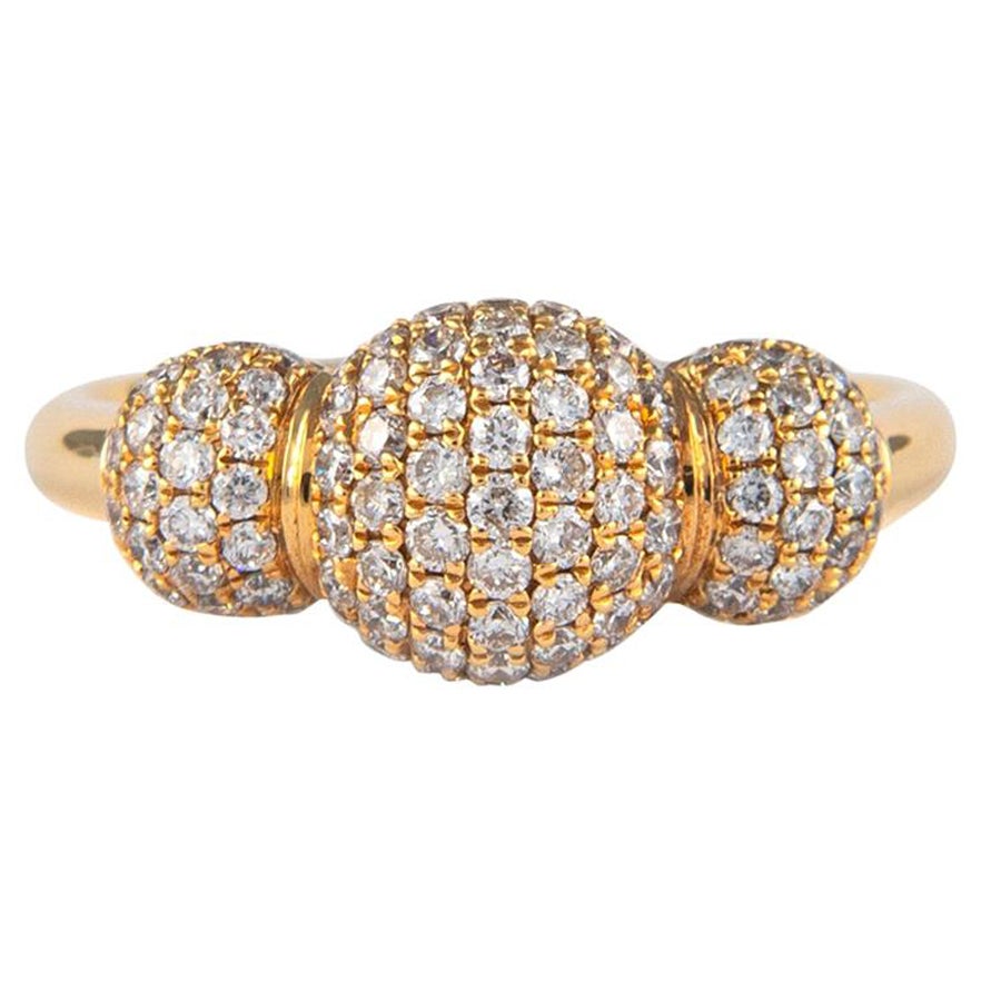 Vintage Inspired 18 Karat Yellow Gold Domed Diamond Pavé Ring with 4.52 ...