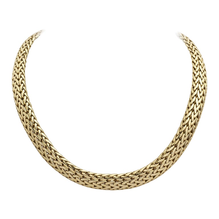 14 Karat Yellow Gold, Wheat Chain Link Neck Collar at 1stDibs