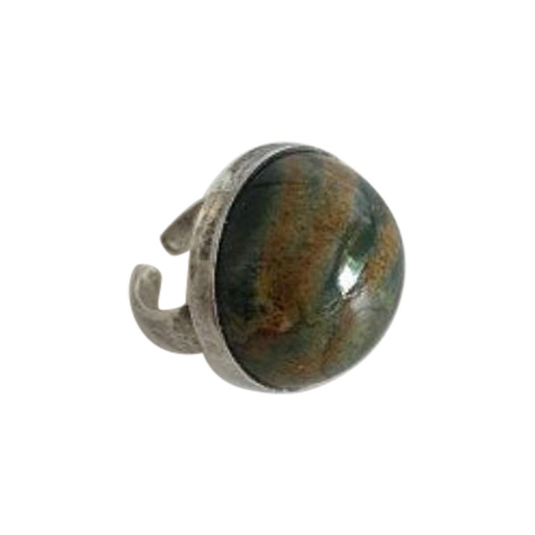 Georg Jensen Sterling Silver Ring No. 10 Moon Stone at 1stDibs