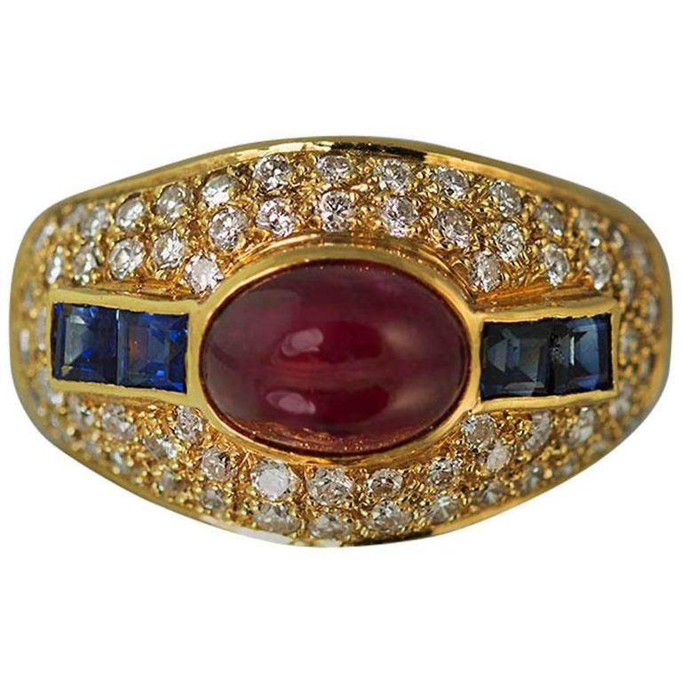 Ruby Sapphire Diamond Gold Ring For Sale at 1stDibs