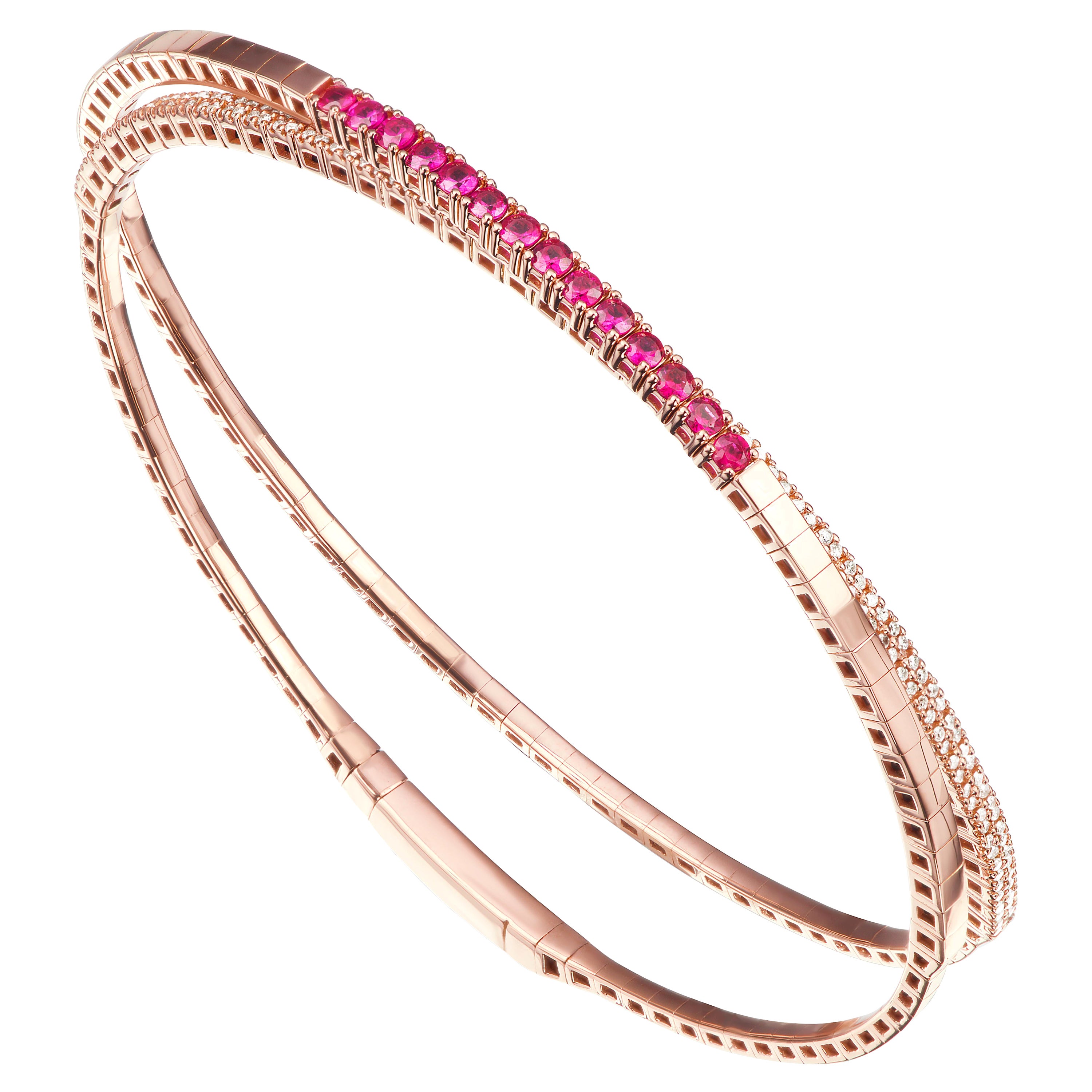 Gemistry 1.08 Cttw. Round Illusion Diamond and Ruby Bangle in 18K Rose ...