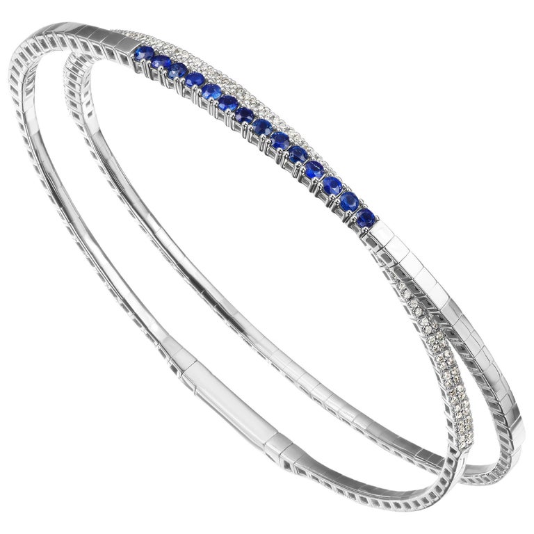 Gemistry 1.14 Ct. T.W Blue Sapphire and Diamond Rolling Bangle in 18k ...