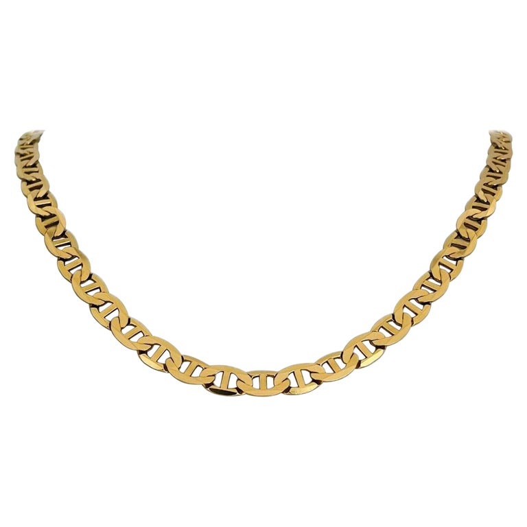14 Karat Yellow Gold Solid Flat Mariner Gucci Link Chain Necklace ...