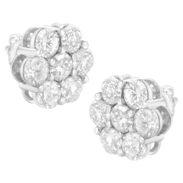 14K White Gold 4.0 Carat Diamond Flower Earring For Sale at 1stDibs
