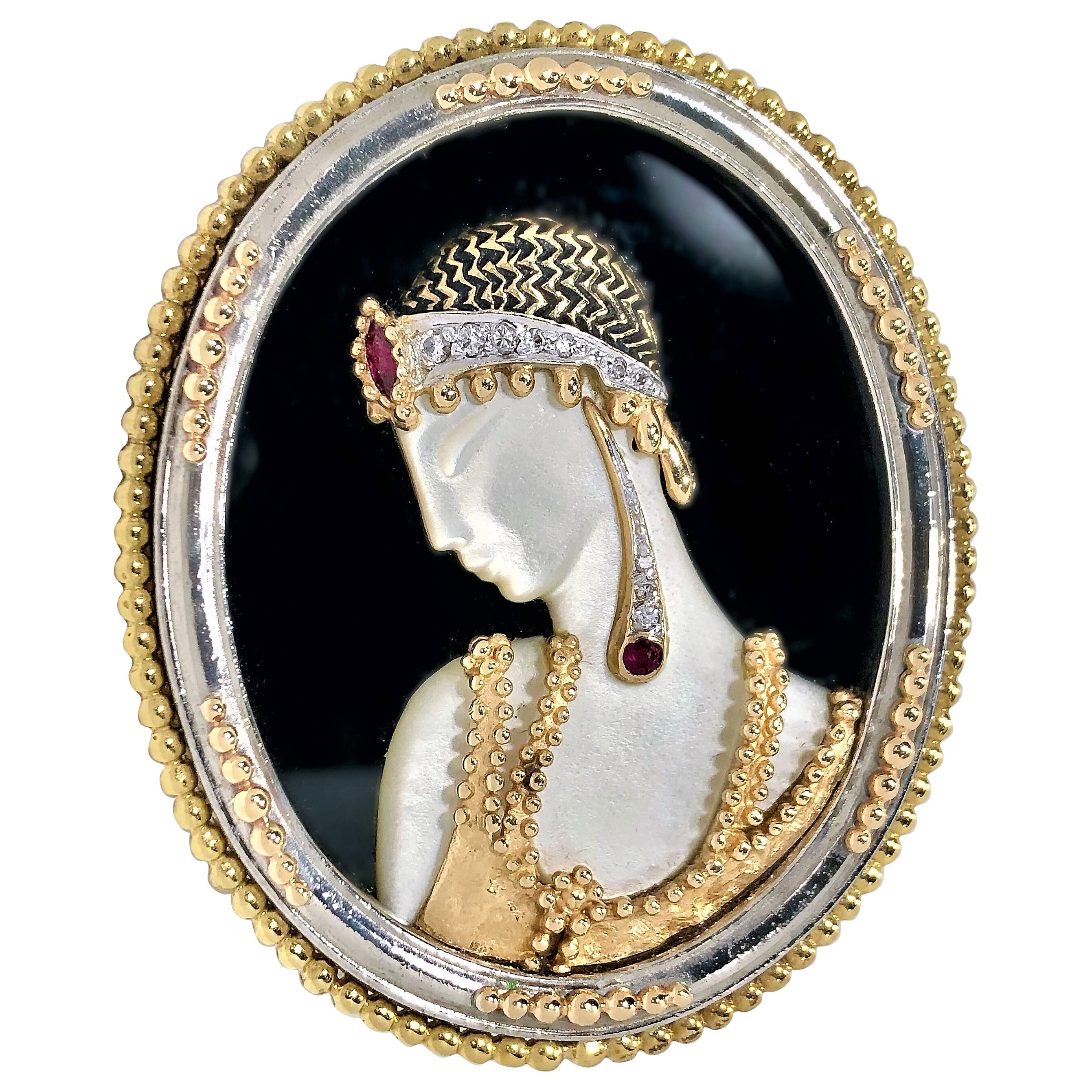Erte Diamond Silver Gold "Manhattan" Brooch at 1stDibs
