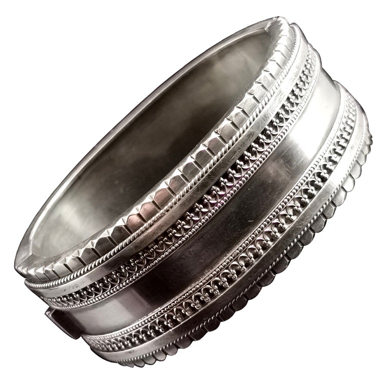 Antique Victorian Silver Bangle, Aesthetic Era at 1stDibs