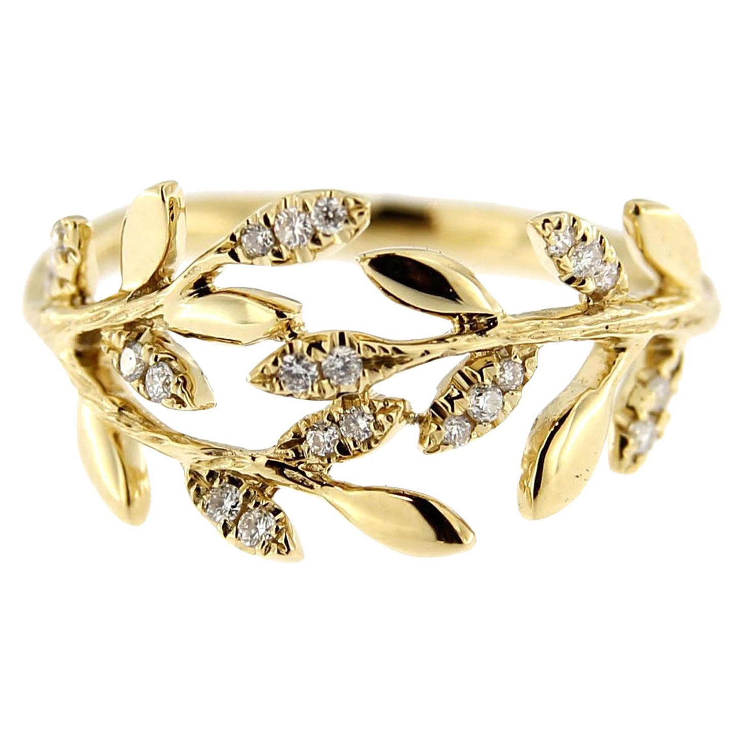 Alex Jona White Diamond 18 Karat Rose Gold Foliage Ring For Sale at 1stDibs