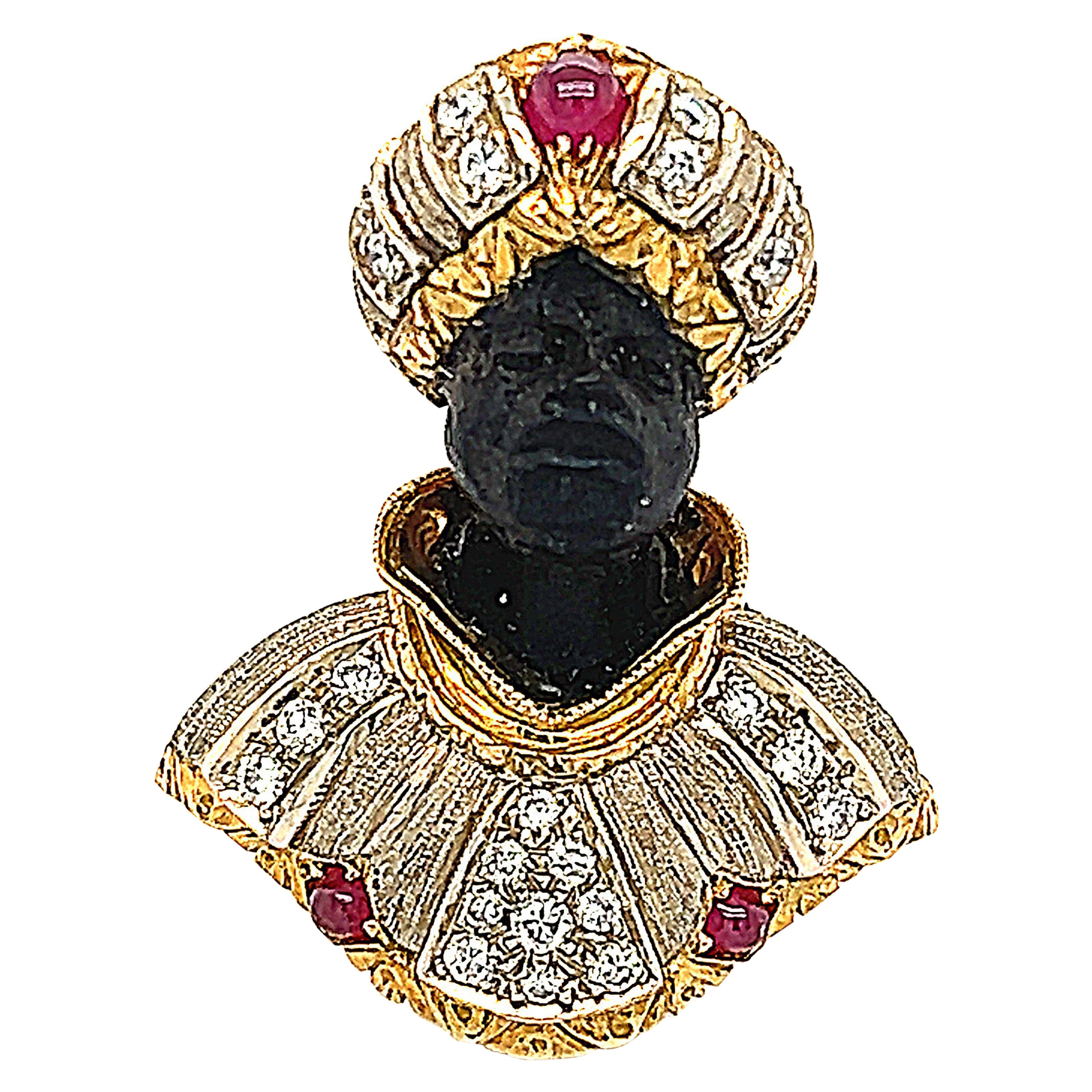 Large Blackamoor Pearl and Diamond Brooch For Sale at 1stDibs