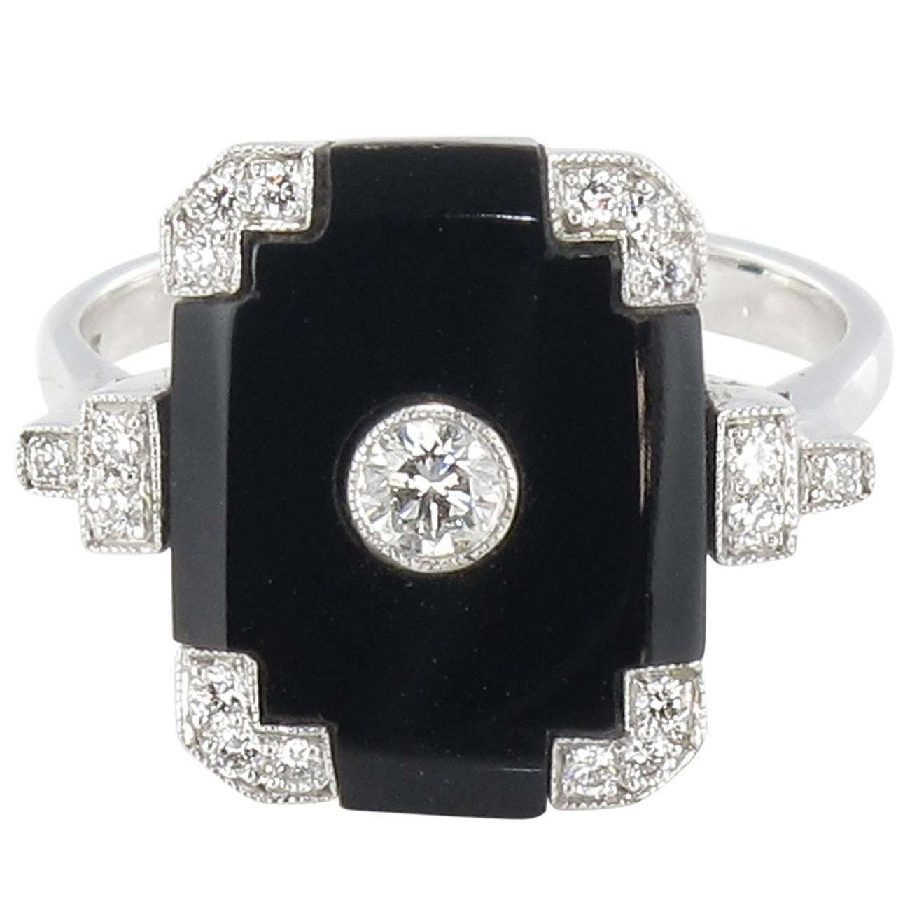 Art deco Onyx and Diamond Ring at 1stDibs