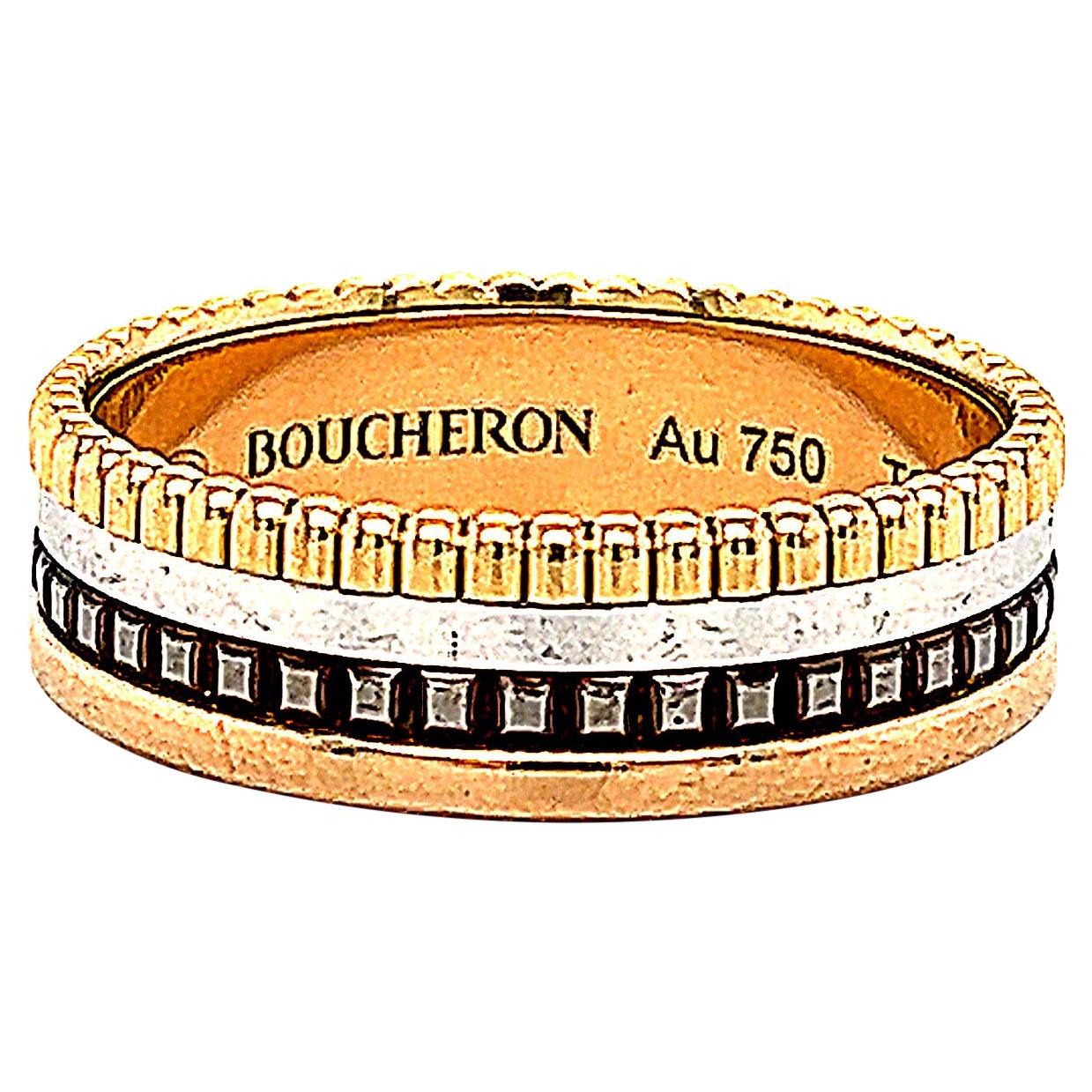 Boucheron Rose Yellow White Gold Quatre Edition Small Band Ring at 1stDibs