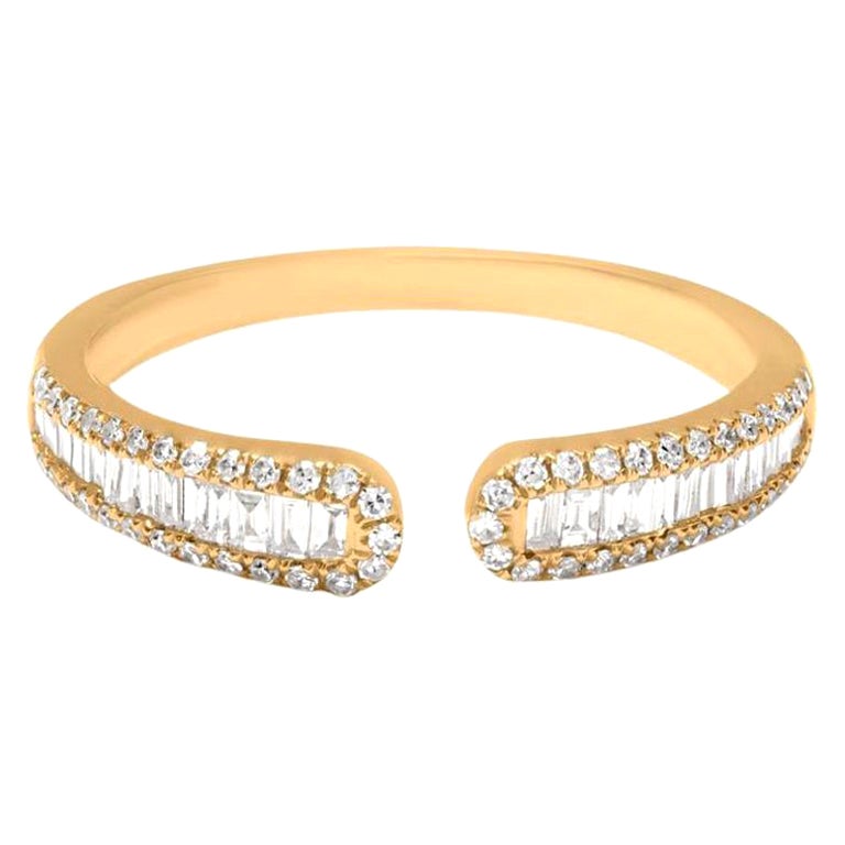 Luxle Baguette Diamond Cuff Ring in 14k White Gold For Sale at 1stDibs