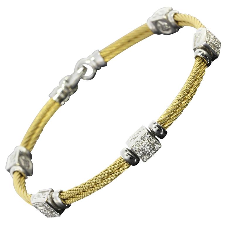 Charriol Multi Diamond Station Stainless Steel Gold Cable Bracelet at ...