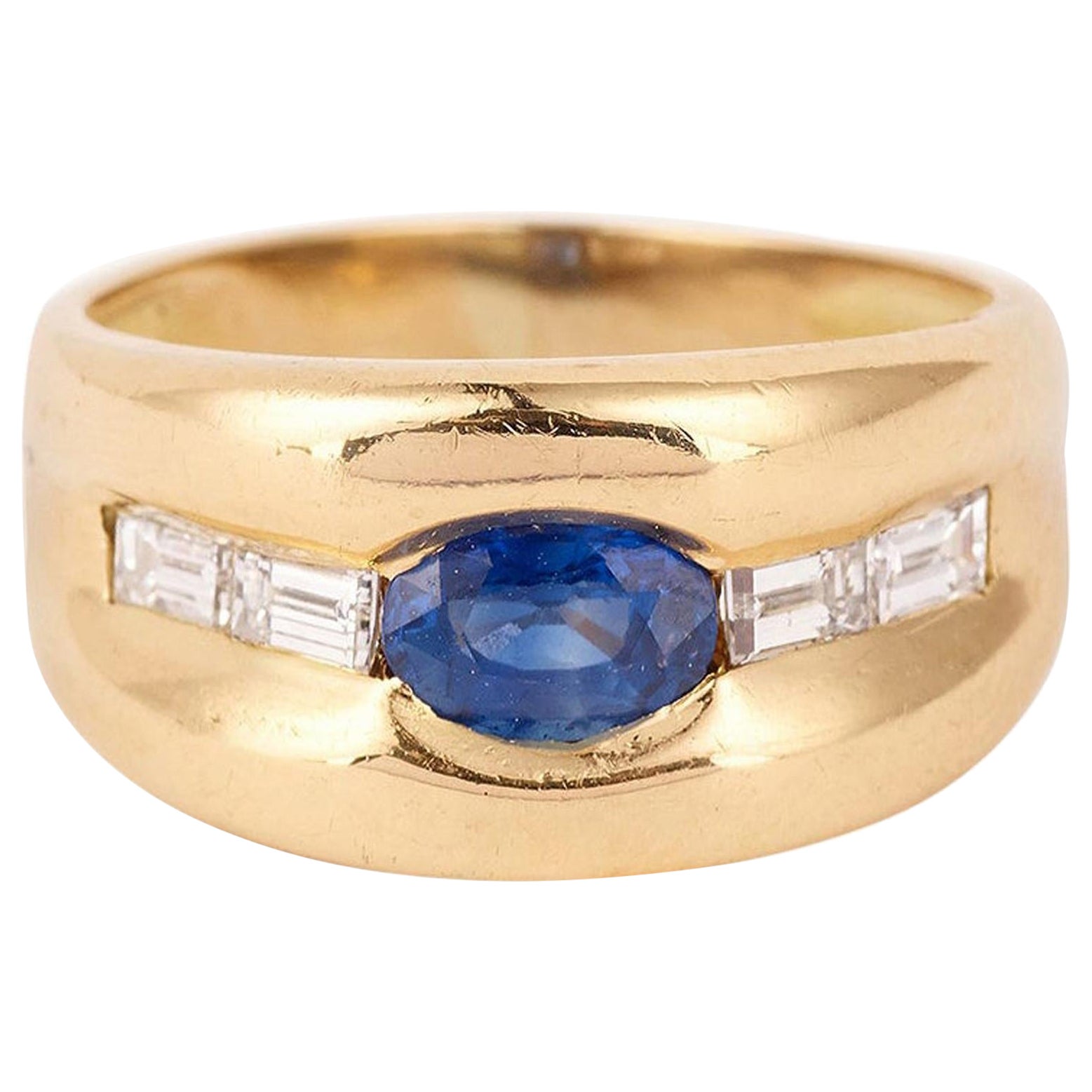 Contemporary Ceylon Sapphire Diamond Yellow Gold Georgian Style Ring ...