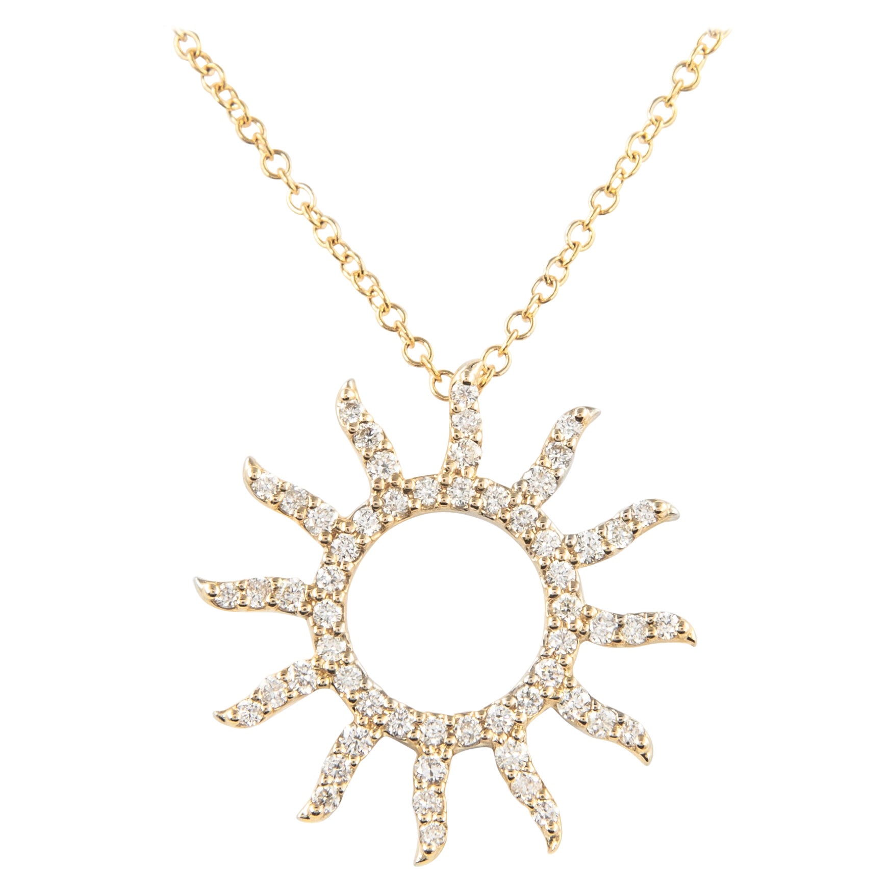 Yellow Gold Sun Diamond Pendant For Sale at 1stDibs