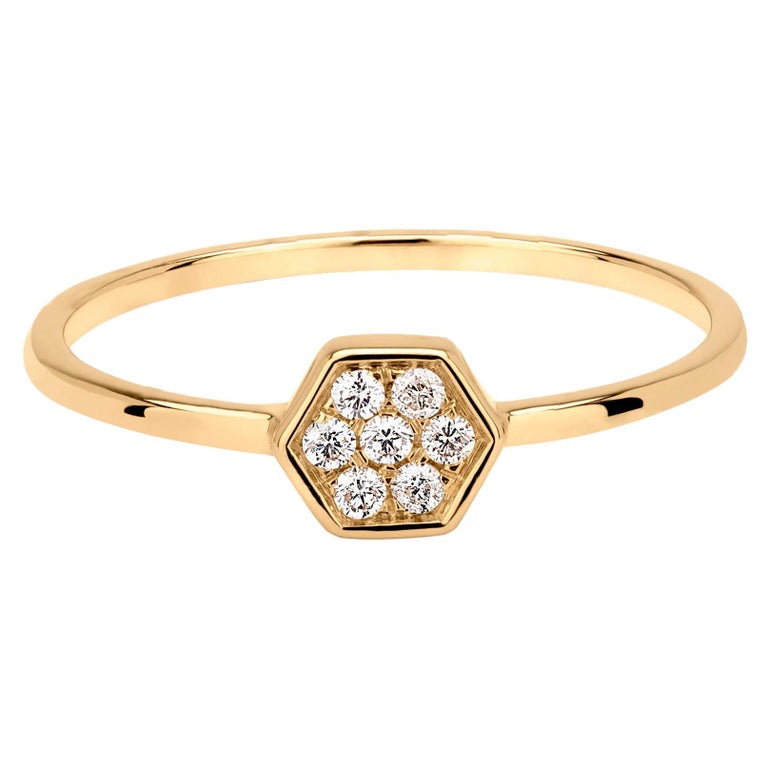 Luxle Diamond Hexagon Ring in 18k Yellow Gold For Sale at 1stDibs