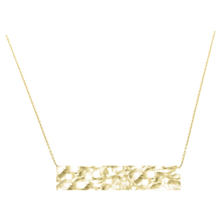 Forged Bar Gold 14k Necklace For Sale at 1stDibs