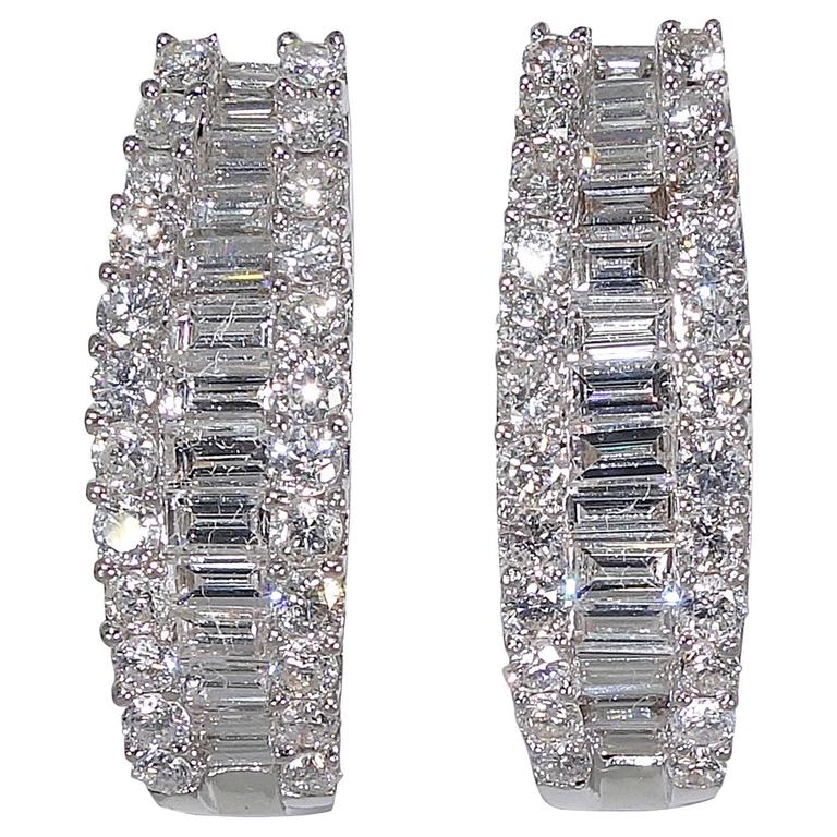 Diamond Gold Half Hoop Earrings at 1stDibs