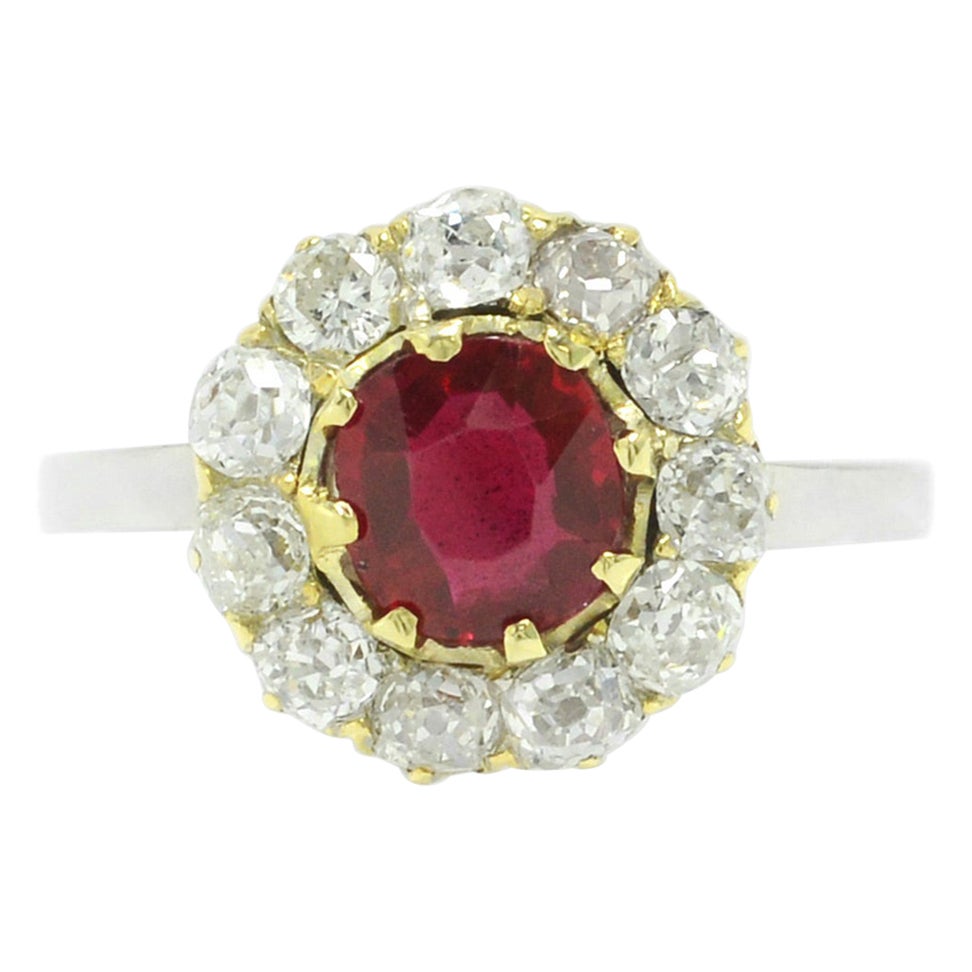 Antique Russian Calibre Cut Ruby Diamond Ring at 1stDibs