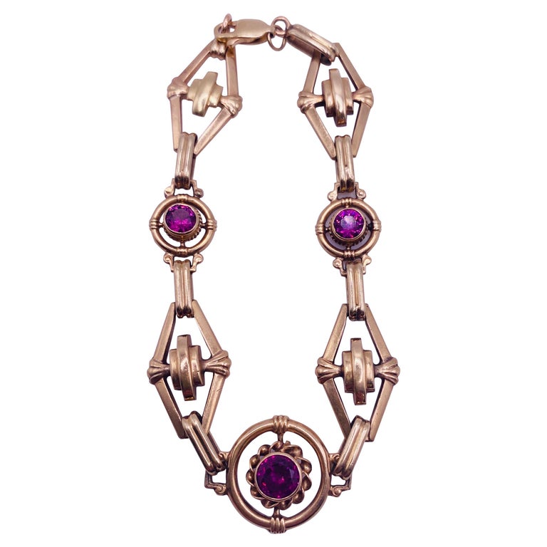 Antique 8 K Yellow Gold Purple-Red Stone Bracelet at 1stDibs