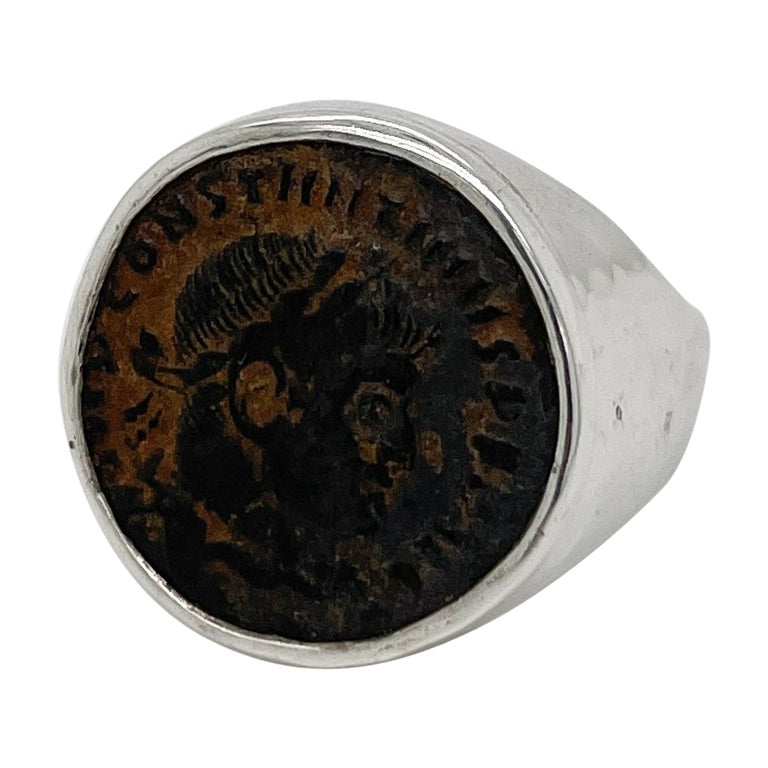 Ancient Roman Coin and Sterling Silver Signet Ring For Sale at 1stDibs