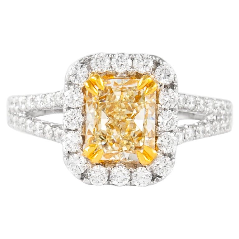Alexander 2.42ctt Fancy Light Yellow Radiant Diamond with Halo Ring 18k ...