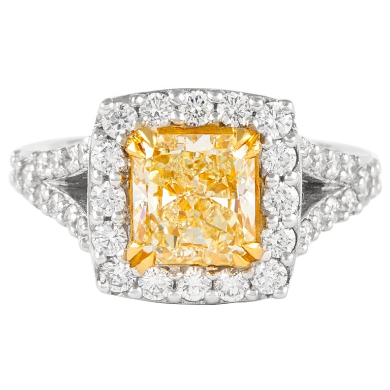Alexander 2.98ctt Fancy Yellow VS2 Radiant Diamond with Halo Ring 18k ...