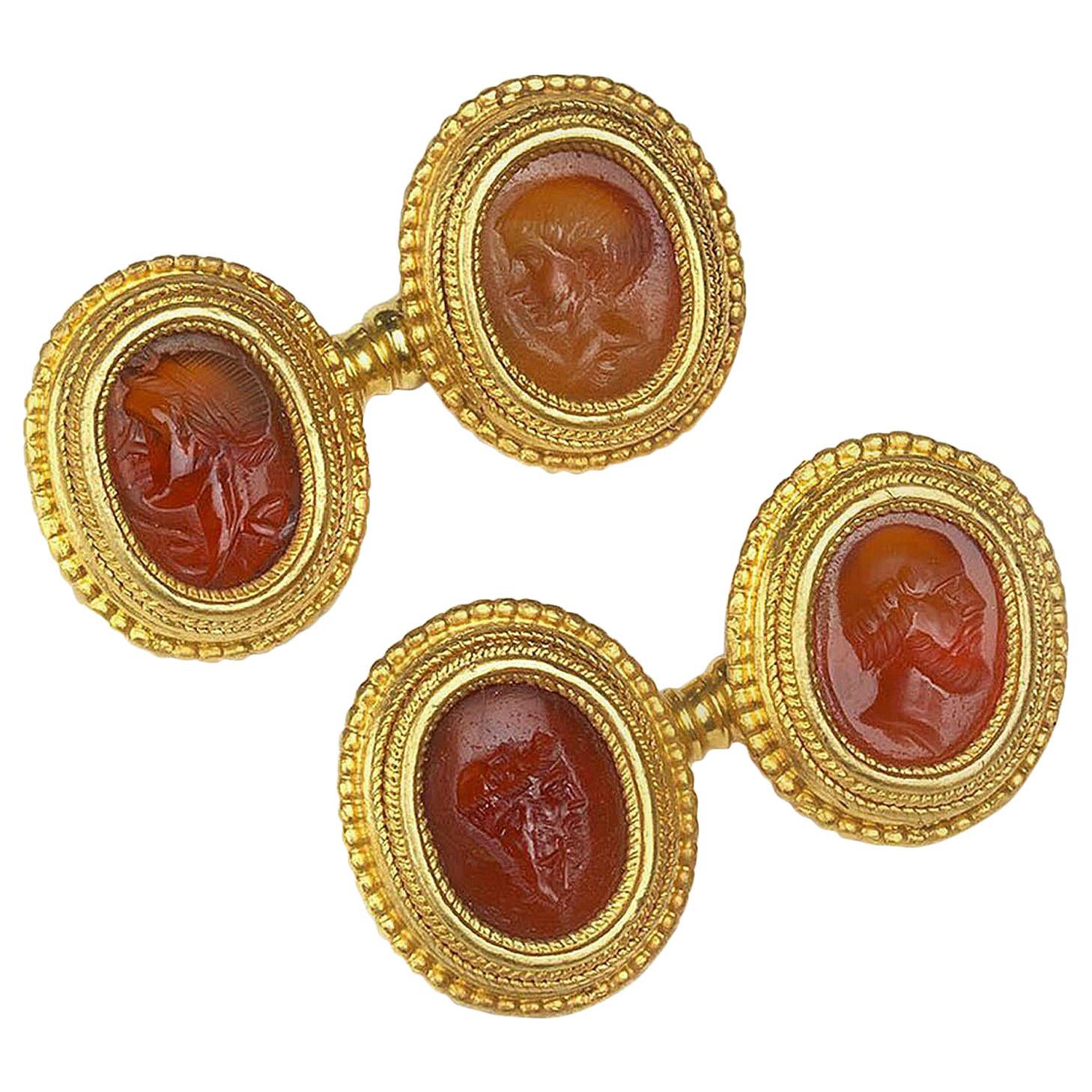 Ancient Roman Intaglio Gold Cufflinks at 1stDibs