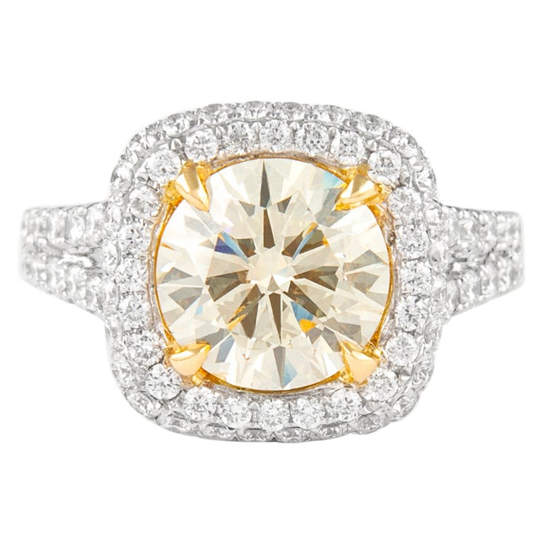Alexander 3.77ctt Light Yellow Round Diamond with Halo Ring 18k Two ...