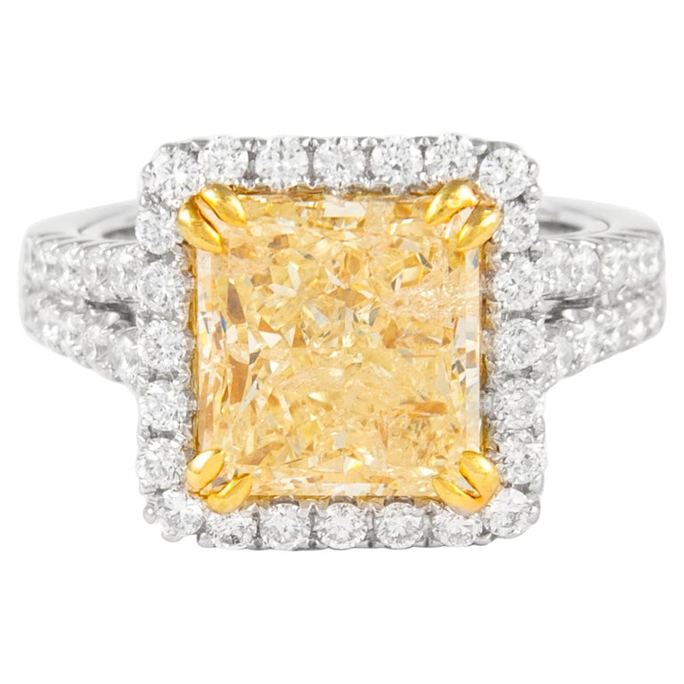 Alexander 4.50ct Fancy Intense Yellow Radiant Diamond with Halo Ring ...