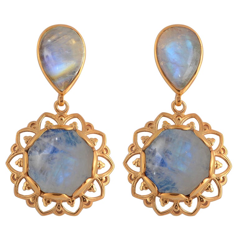 Moonstone Gold Plate Drop Earrings For Sale at 1stDibs