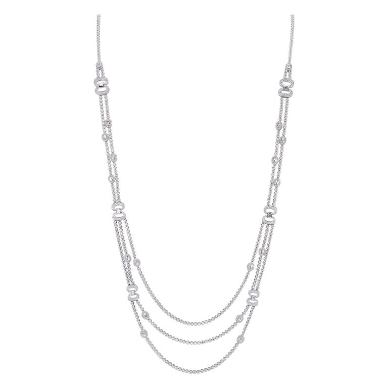 18 Karat White Gold Pave Diamond Multi Row Necklace For Sale at 1stDibs