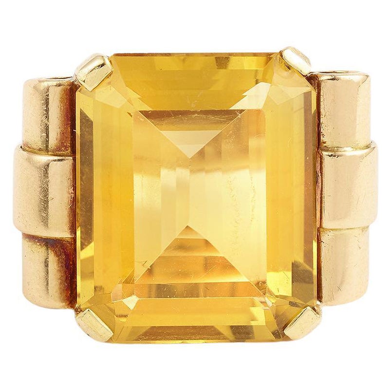 Large Citrine Emerald Cut Single Stone Cocktail Ring at 1stDibs | large ...
