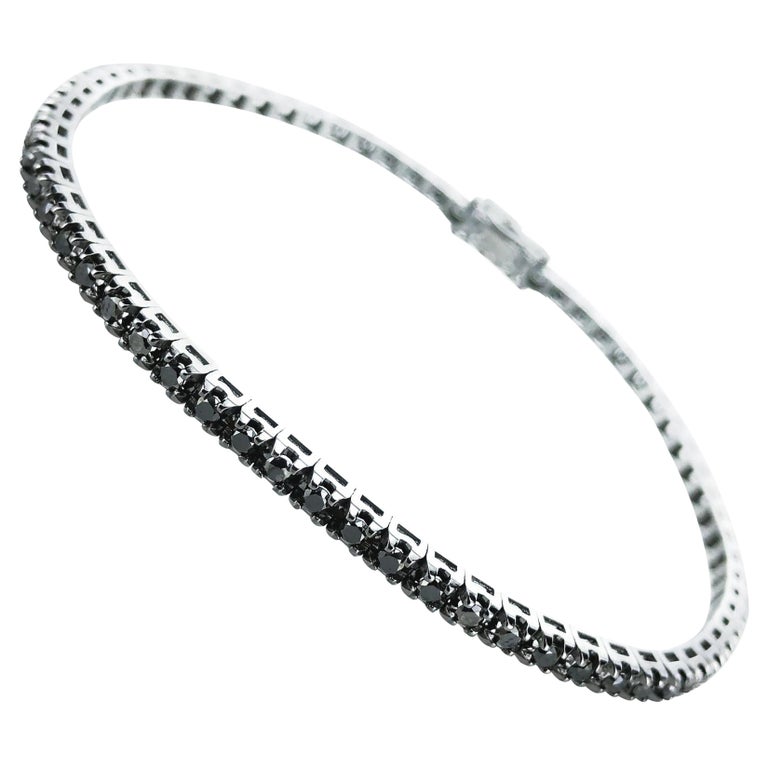 Contemporary 6 40 Carat Black Diamond In 18kt Black Gold Unisex Tennis