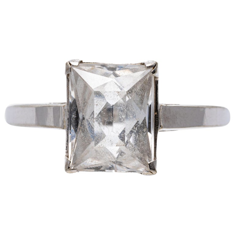 10k Gold Rectangular White Sapphire Solitaire Ring, App. 2.16 CTS For ...